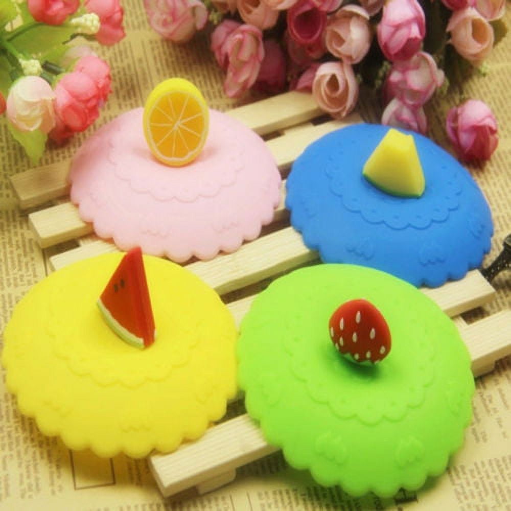 Ludlz 1/4pcs Sealed Cute Fruit Glass Cup Cover Silicone Suction ...