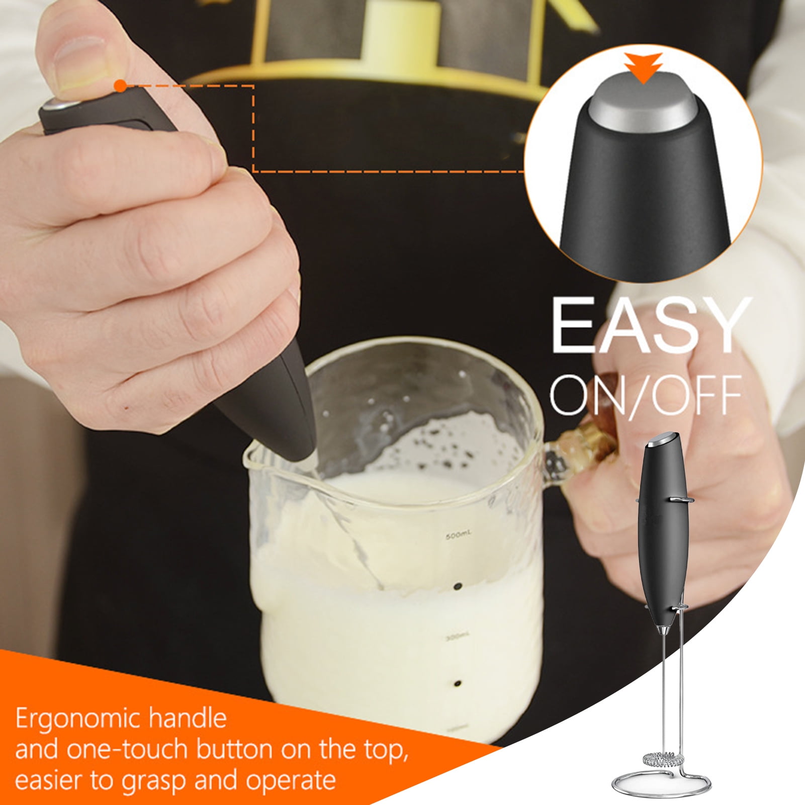 Ludlz 1 Set Powerful Handheld Milk Frother with Stand Battery Operated ...
