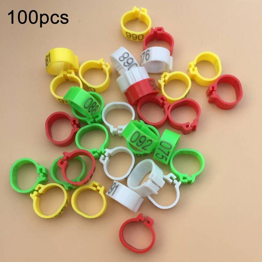 Ludlz 100 pcs 001-100 Numbered 12mm Plastic Foot Ring Bands Bird Clip ...