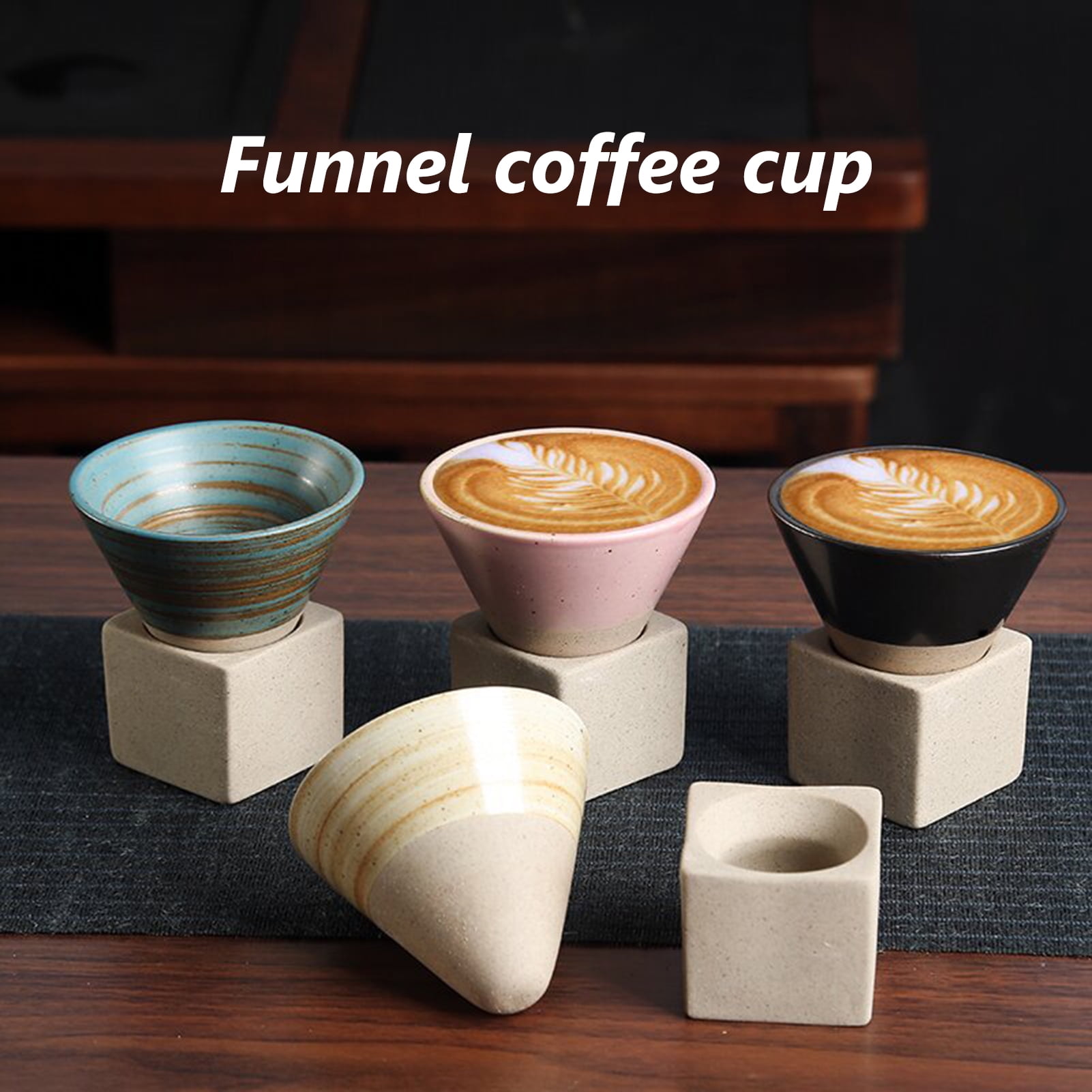 Ludlz 100ML Crude Pottery Funnel Coffee Cup with Base Heat-resistant ...