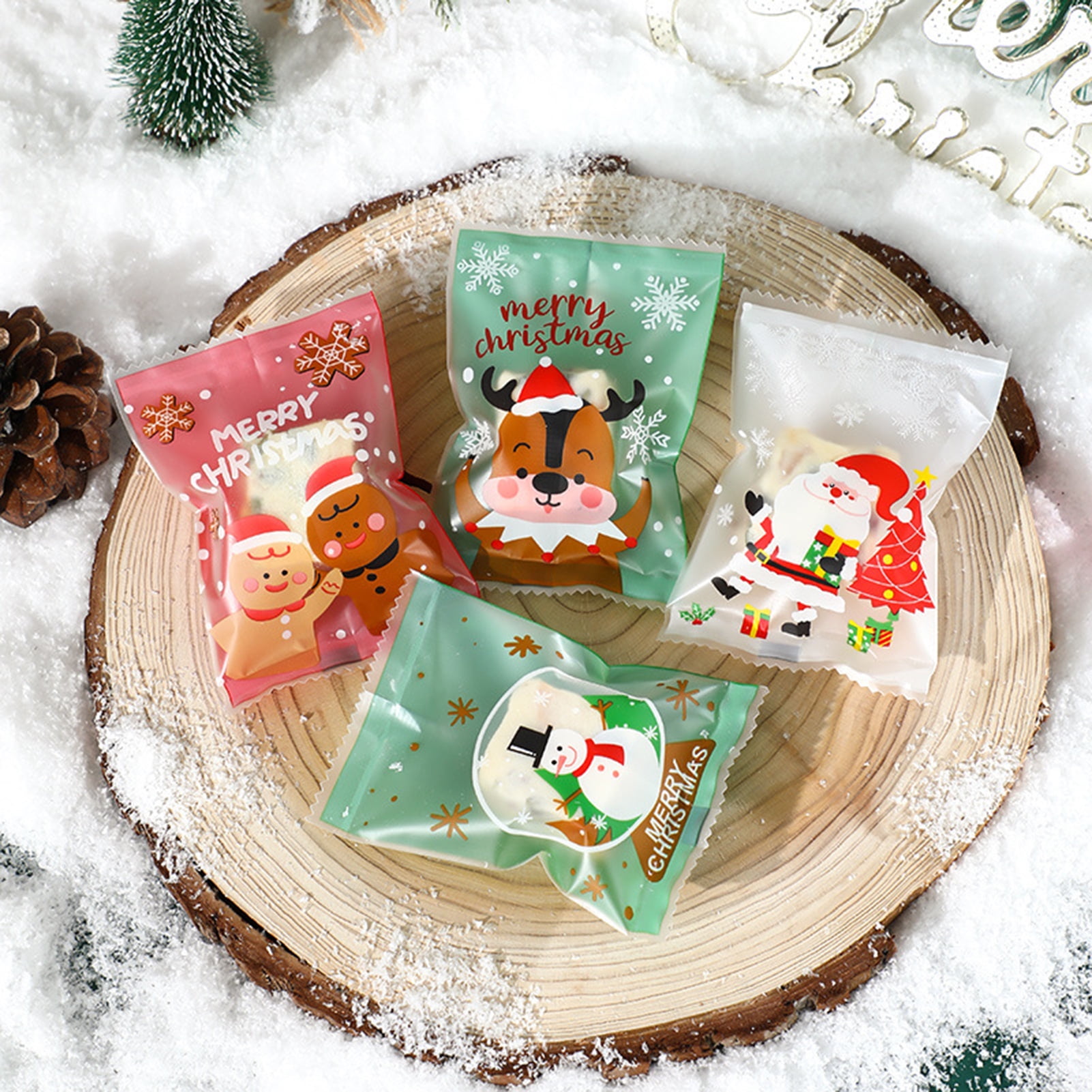 Ludlz 100Pcs Christmas Candy Bag Santa Snowman Elk Bear Food Grade EVA ...