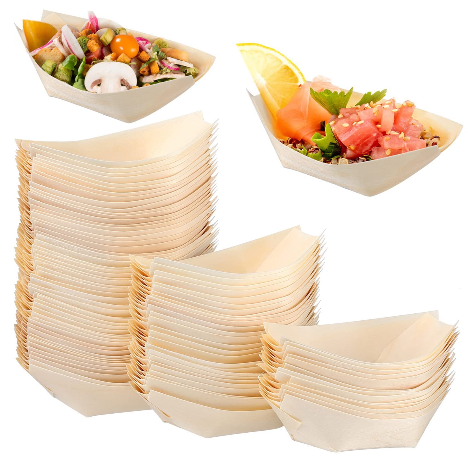 Ludlz 100Pcs Sushi Serving Boat Japanese Style Solid Wood Disposable ...