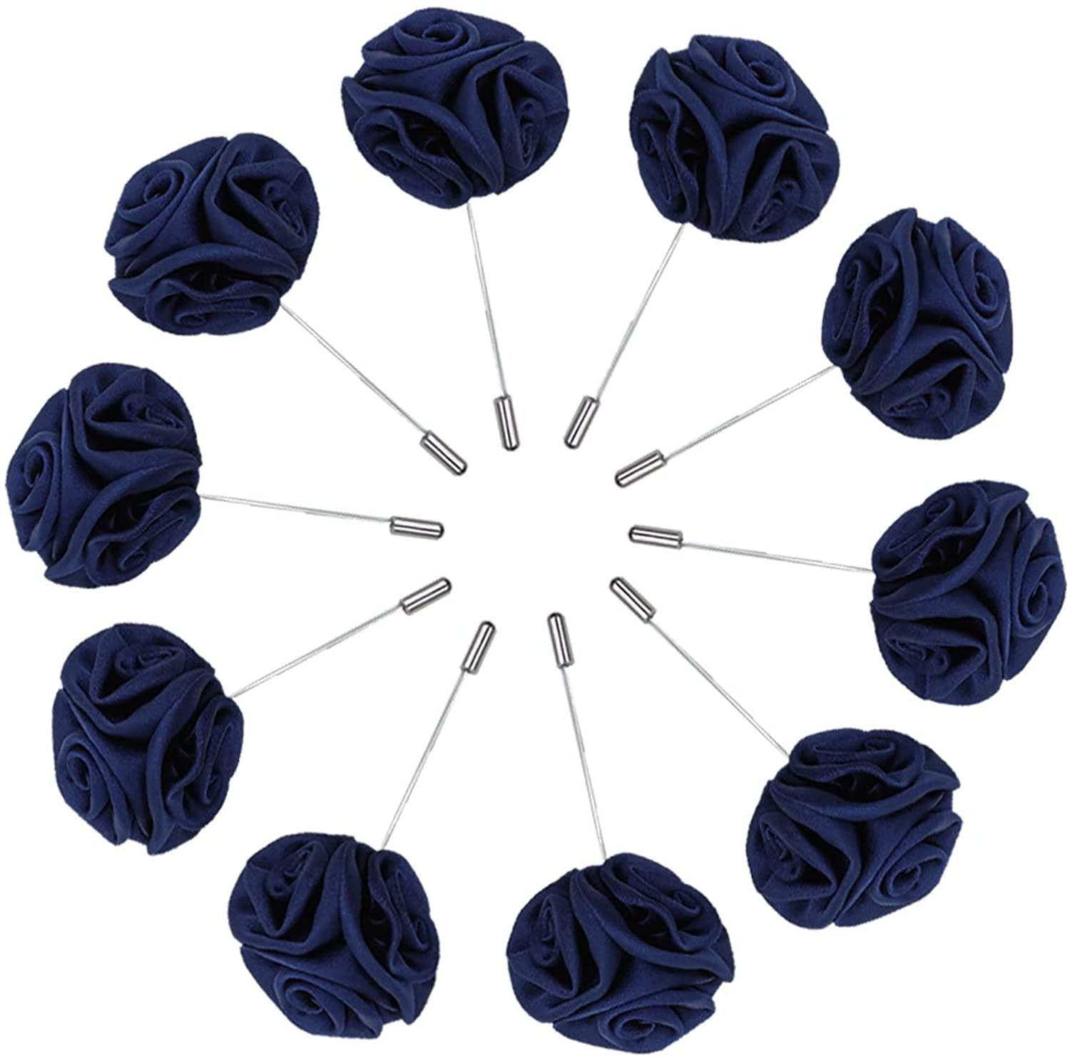 Ludlz 10Pack Men's Lapel Pins Groom Boutonniere Wedding Silk Rose ...