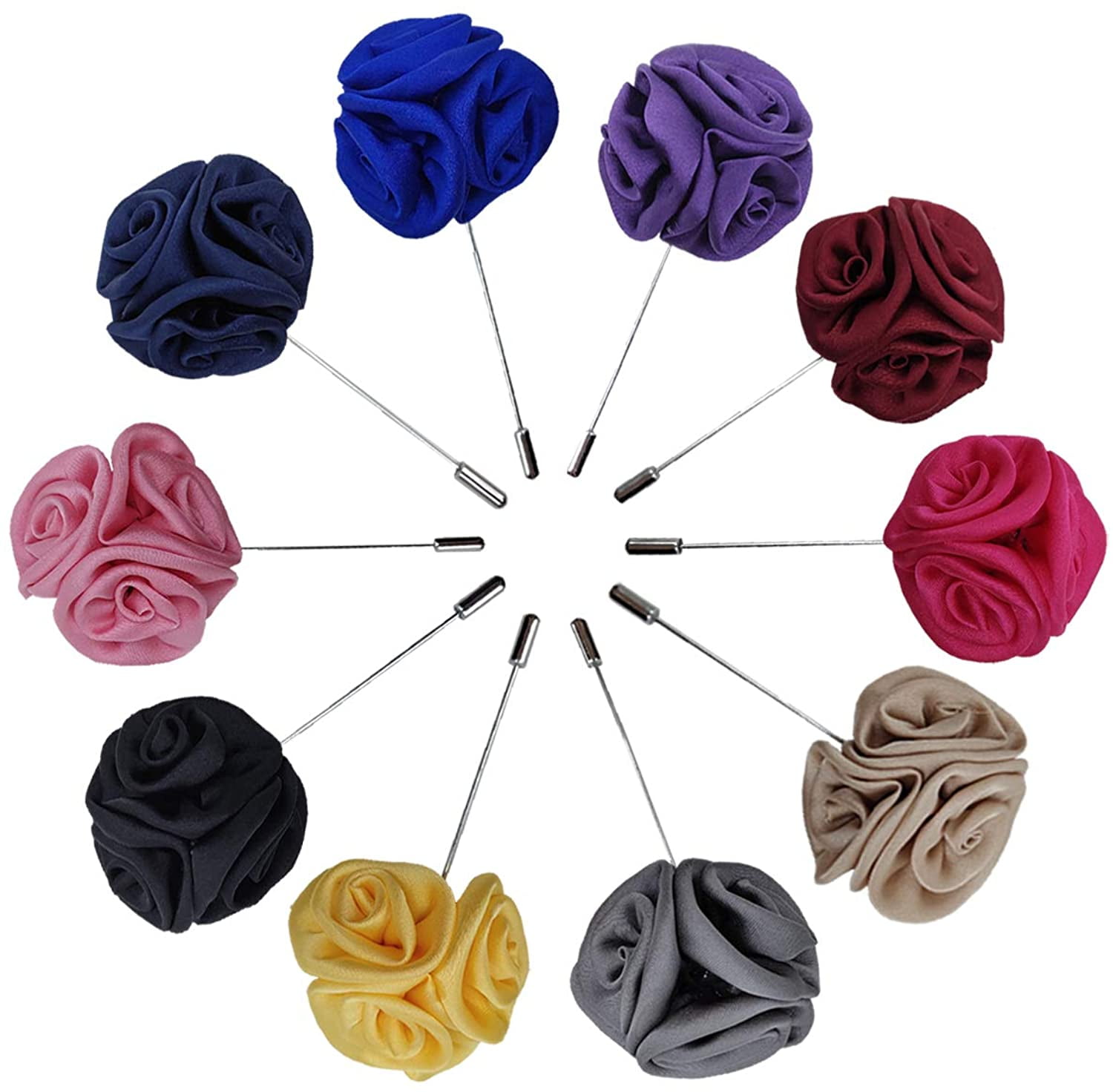Ludlz 10Pack Men's Lapel Pins Groom Boutonniere Wedding Silk Rose ...