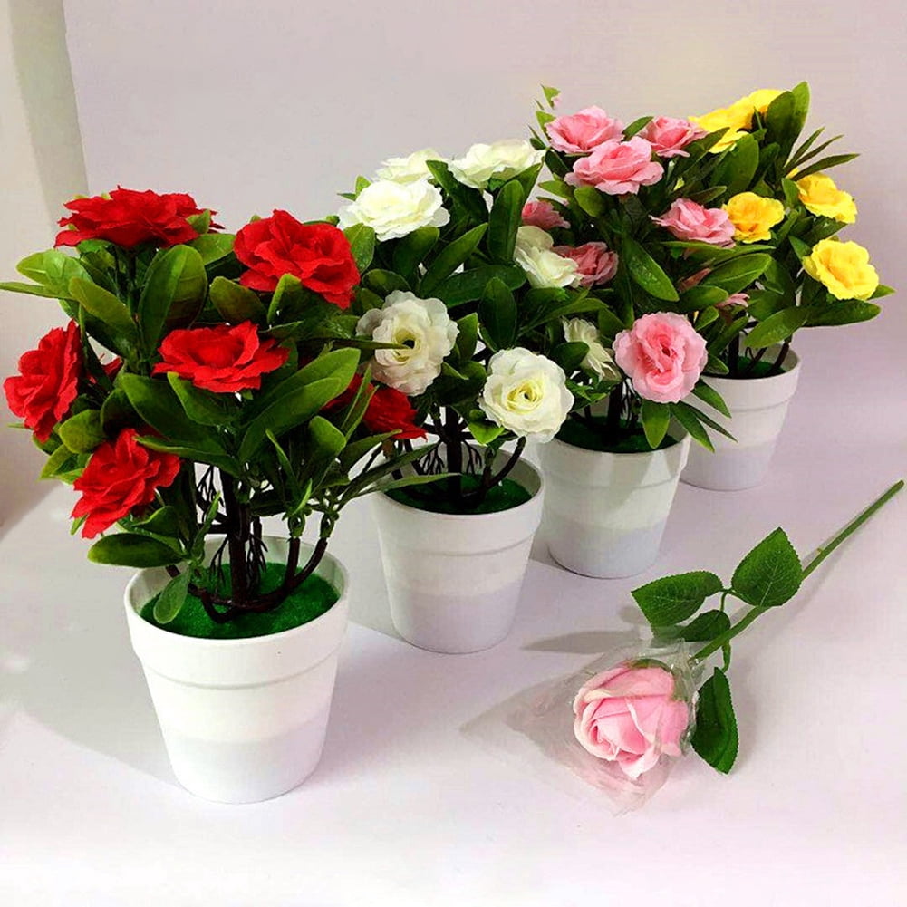 Ludlz 1Set Artificial Flower Rose Plant Potted Bonsai Living Room ...