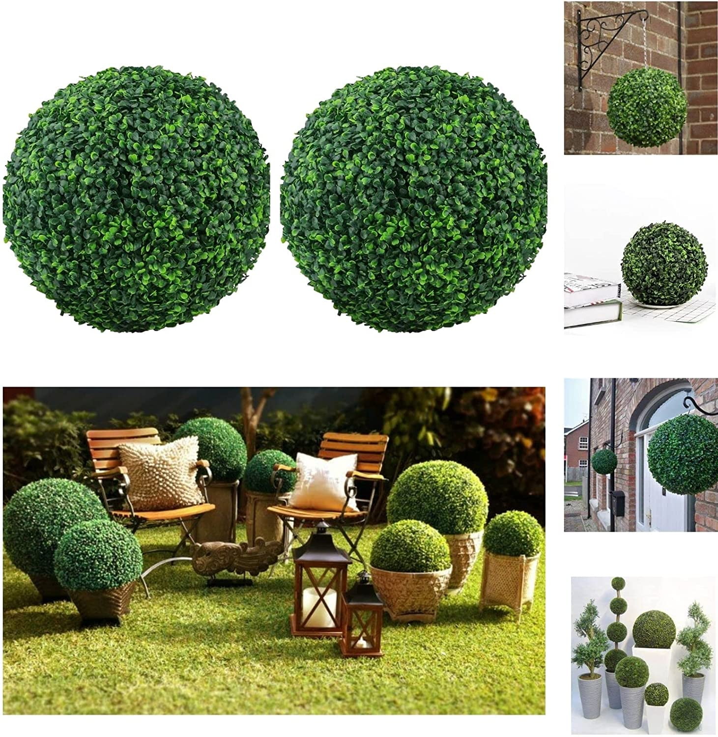 Ludlz 2 PCS 4 Layers Artificial Plant Topiary Ball Faux Boxwood ...