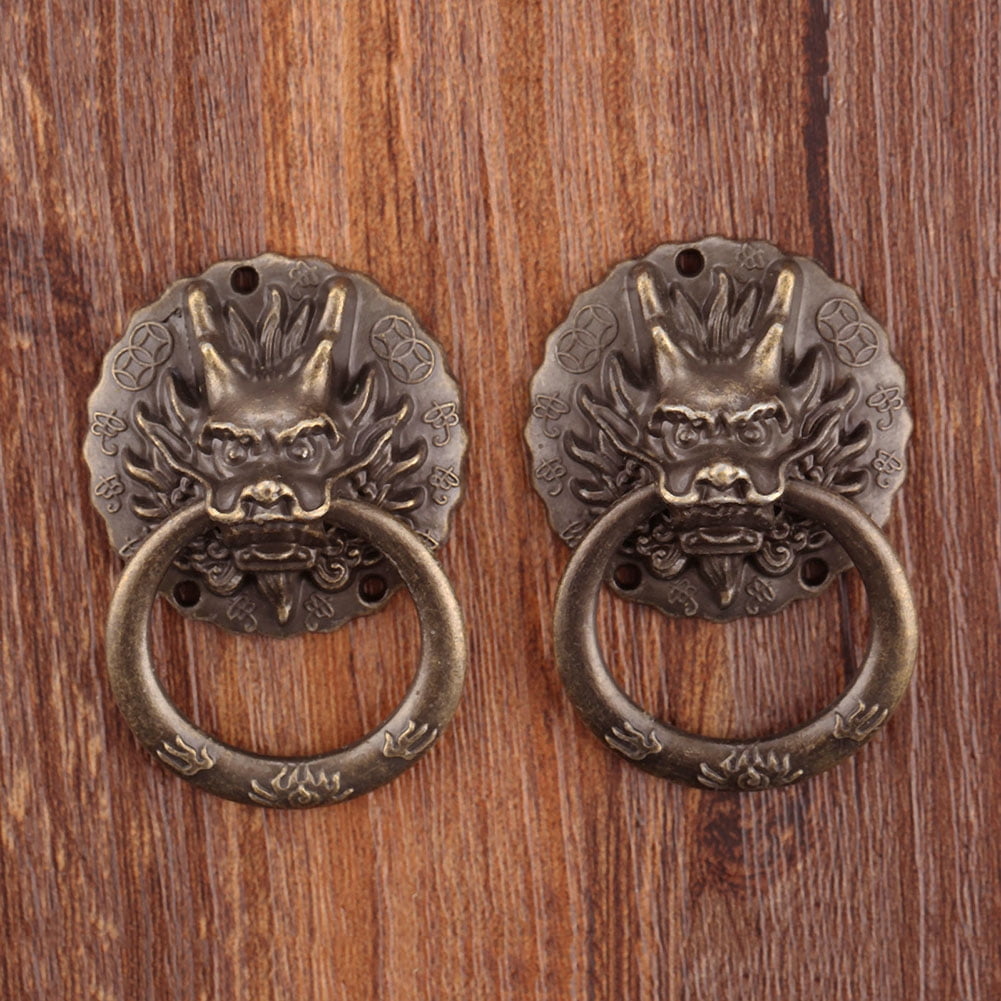 Ludlz 2 Pack Cabinet Knobs Pulls Vintage Dragon Head Ring Pulls Handle ...