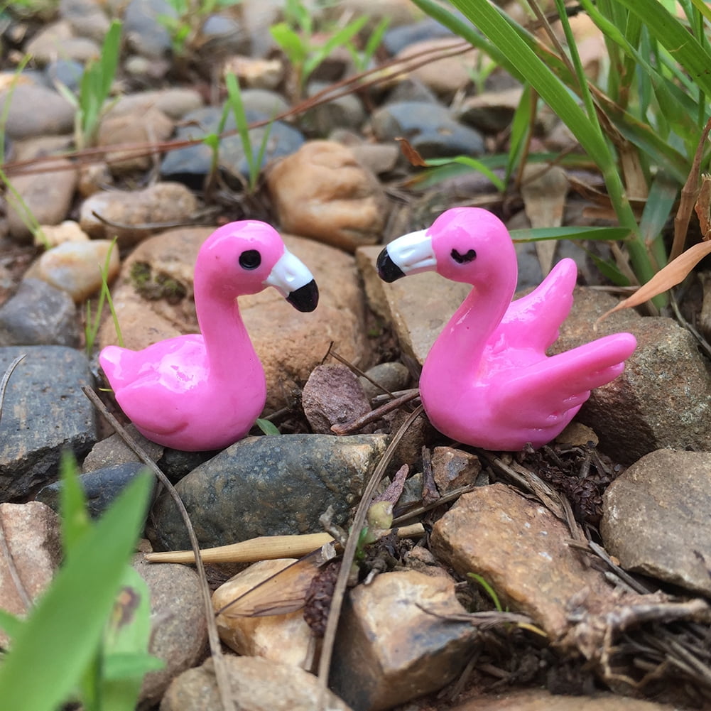 Ludlz 2 Pieces Mini Flamingo Miniature Figurines Fairy Garden Miniature ...