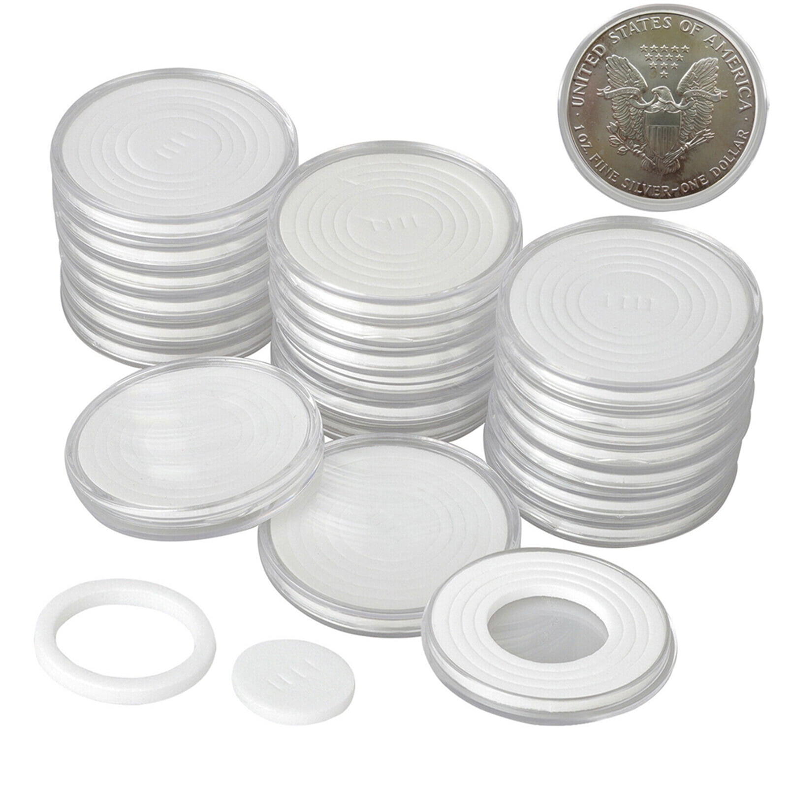 Ludlz 20 Sets 46mm Coin Holder Capsules Clear Round Plastic Coin ...