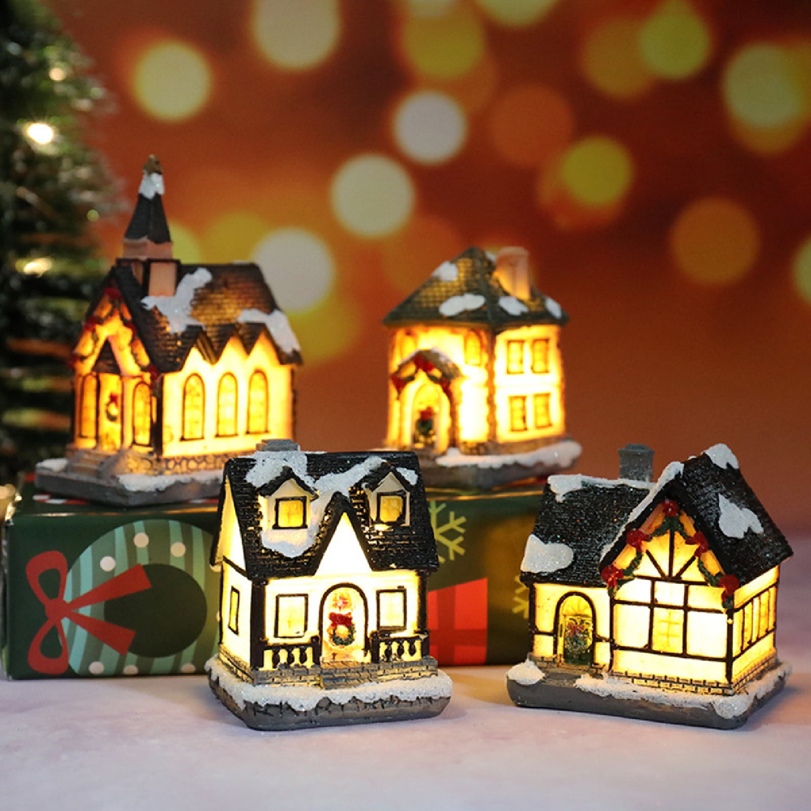 Ludlz 2023 New Christmas Decoration LED Resin House Mini Christmas ...