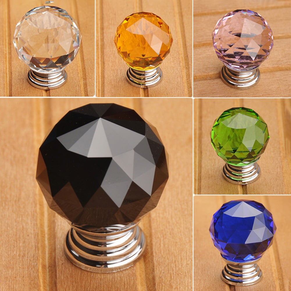 Ludlz 2Pcs Ball Shaped Crystal Glass Cabinet Knobs - 30mm Ball Shape ...