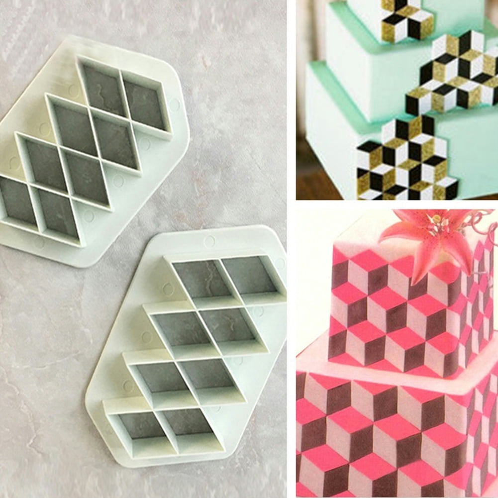 Ludlz 2Pcs Rhombus Diamond Shape Fondant Cake Mould Embosser Embossing ...