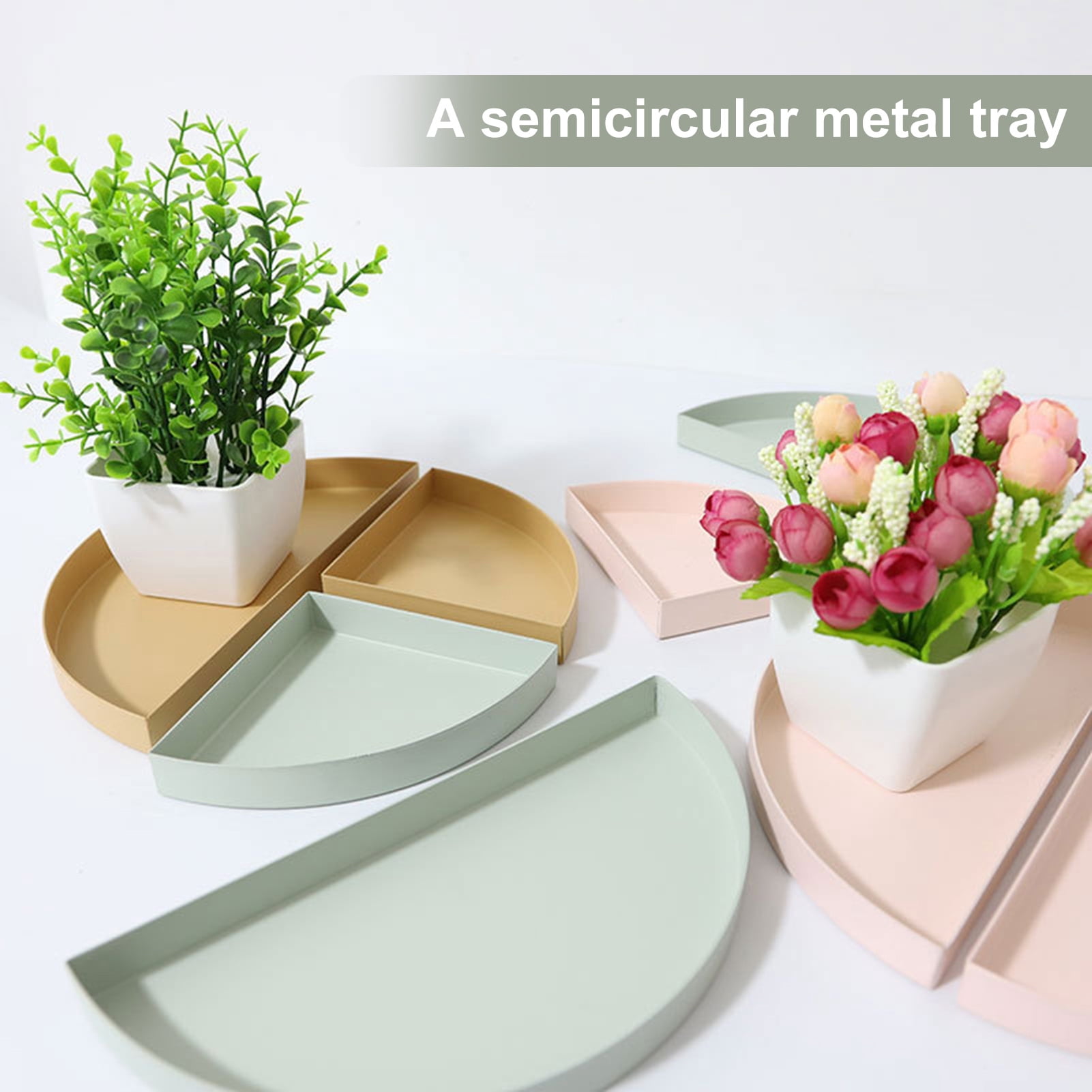 Ludlz 2Pcs Semi-circular Metal Tray Easy to Clean Geometric ...