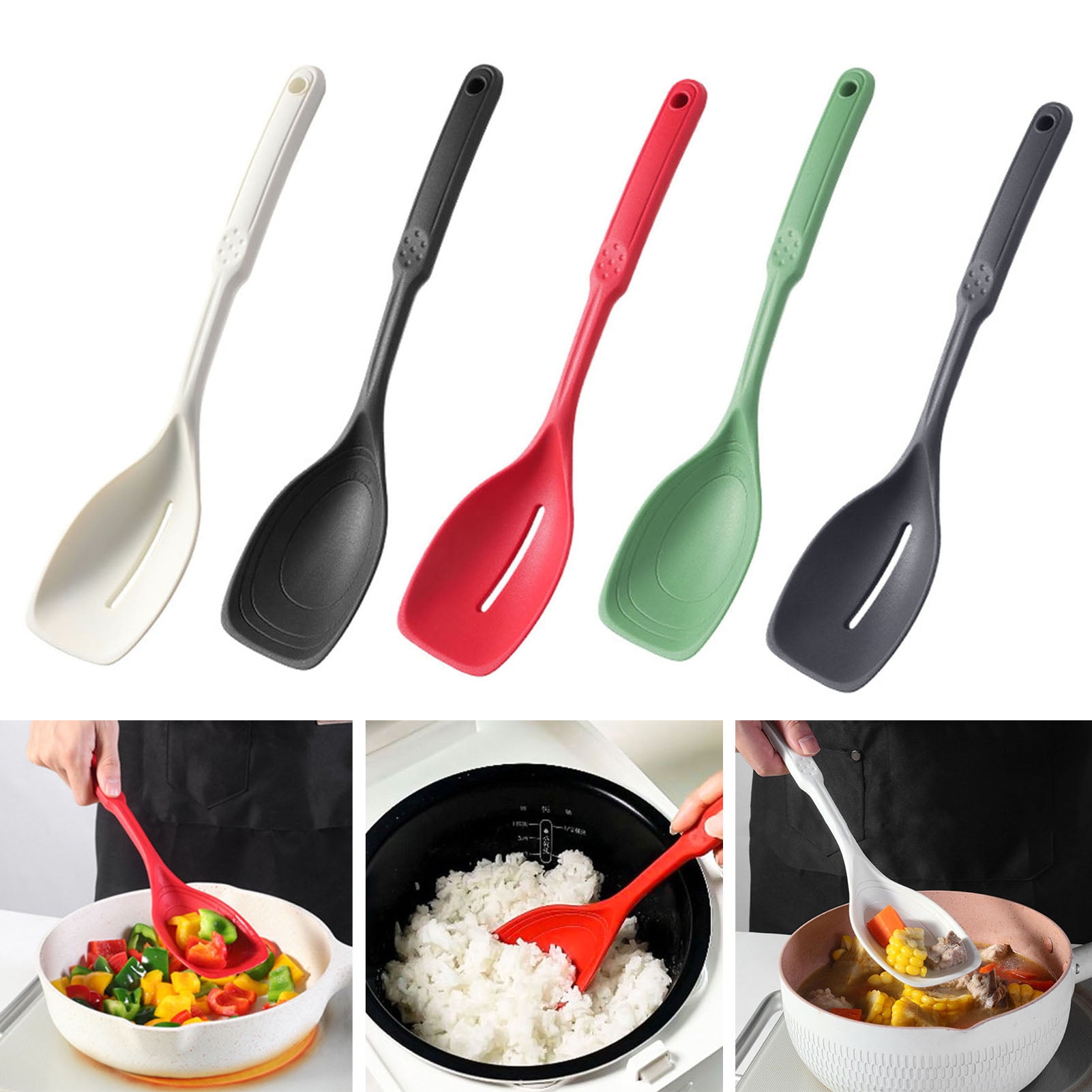 Ludlz 2Pcs/Set Large Silicone Cooking Spoon Spatula Kit Non-Stick ...