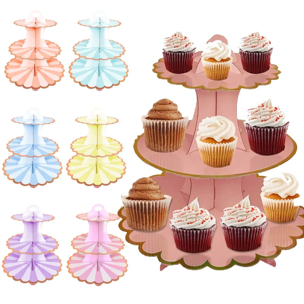 Ludlz 3-Tier Cupcake Stand, Cardboard Cupcake Tower, Round Dessert ...