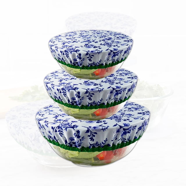 Ludlz 3Pcs 20/22/26CM Reusable Bowl Cover Floral Leaf Print Elastic ...