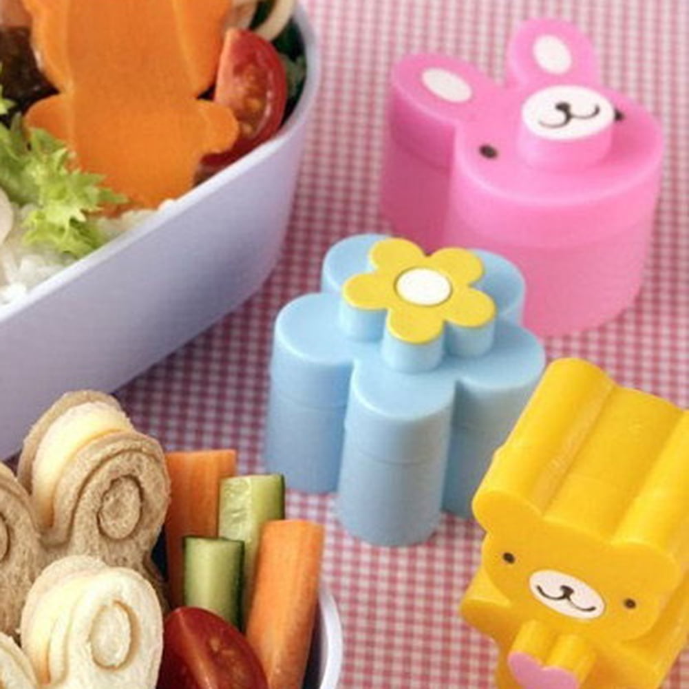 Ludlz 3Pcs Bento Cute Maker Rabbit Bear Flower Shape Sandwiches Cutter ...
