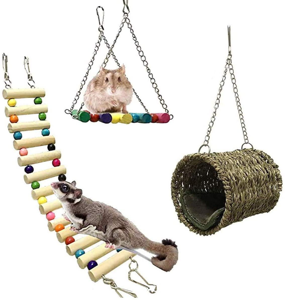 Ludlz 3Pcs Pet Hammock Hamster Hanging Toy, Set House Hanging Bed Cage ...