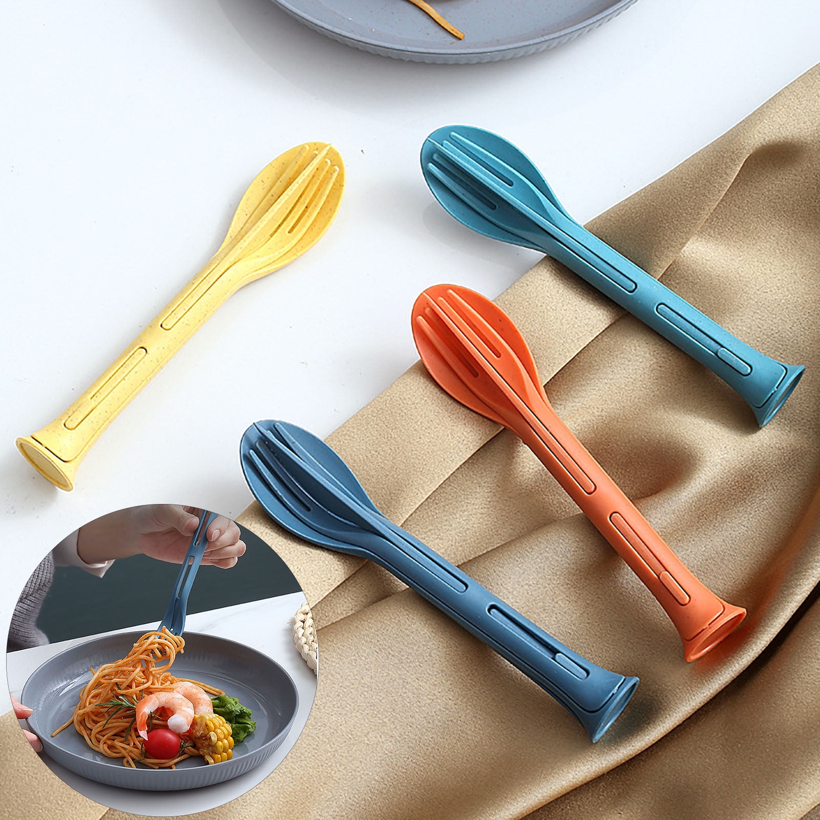 Ludlz 3Pcs/Set 3 in 1 Travel Foldable Cutlery Set Japan Style Plastic ...