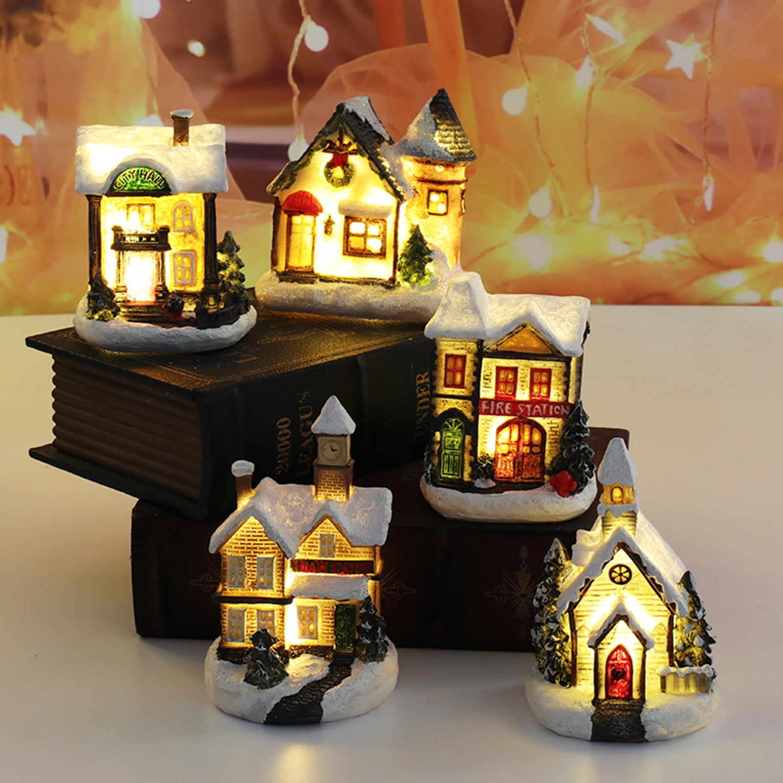 Ludlz 4" Christmas Scene House Village and Figurines with Fiber Optic ...