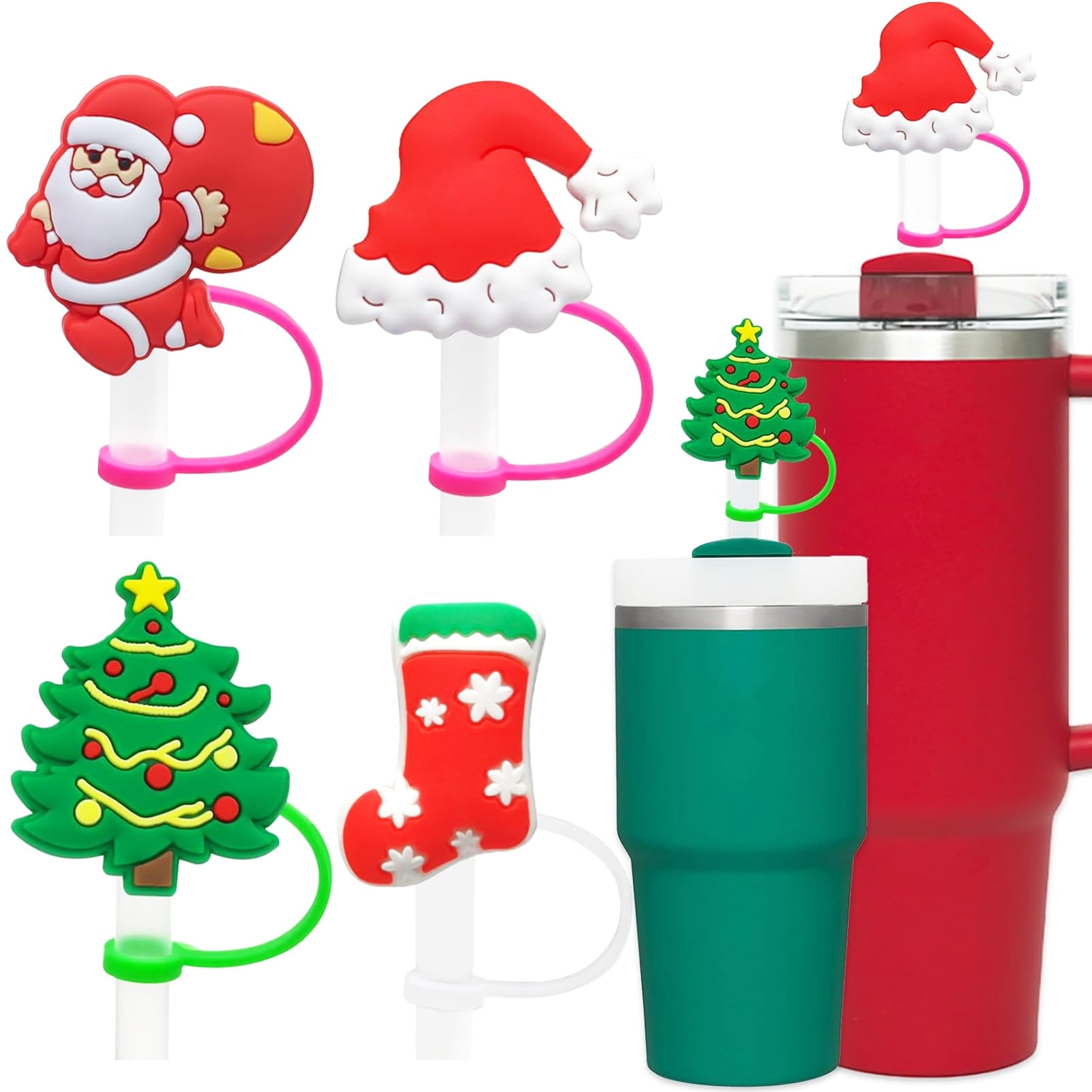 Ludlz 4Pcs Christmas Straw Covers with Handle Creative Shape Unique ...