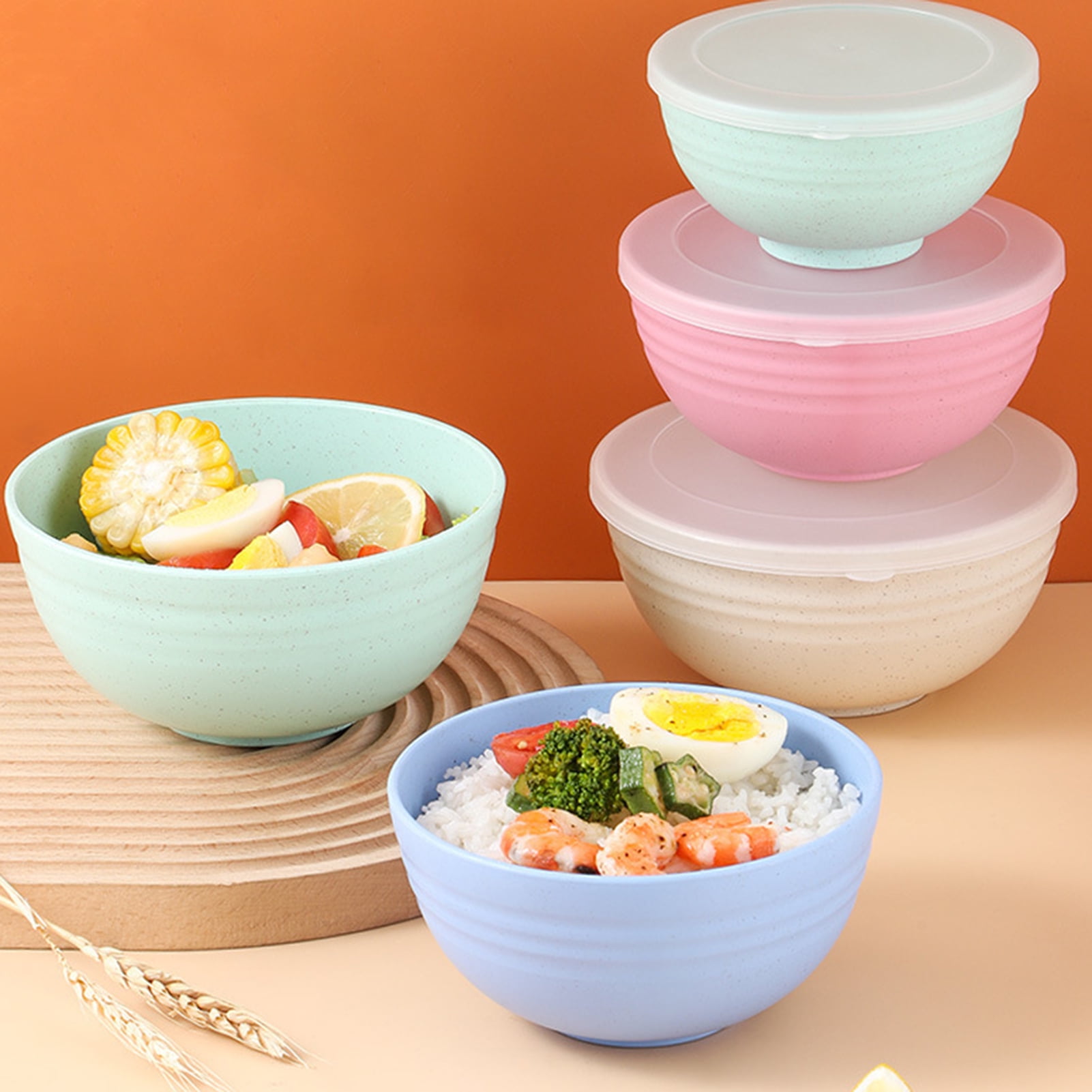 Ludlz 4Pcs Food Grade Plastic Salad Bowl with Dust-Proof Lid ...