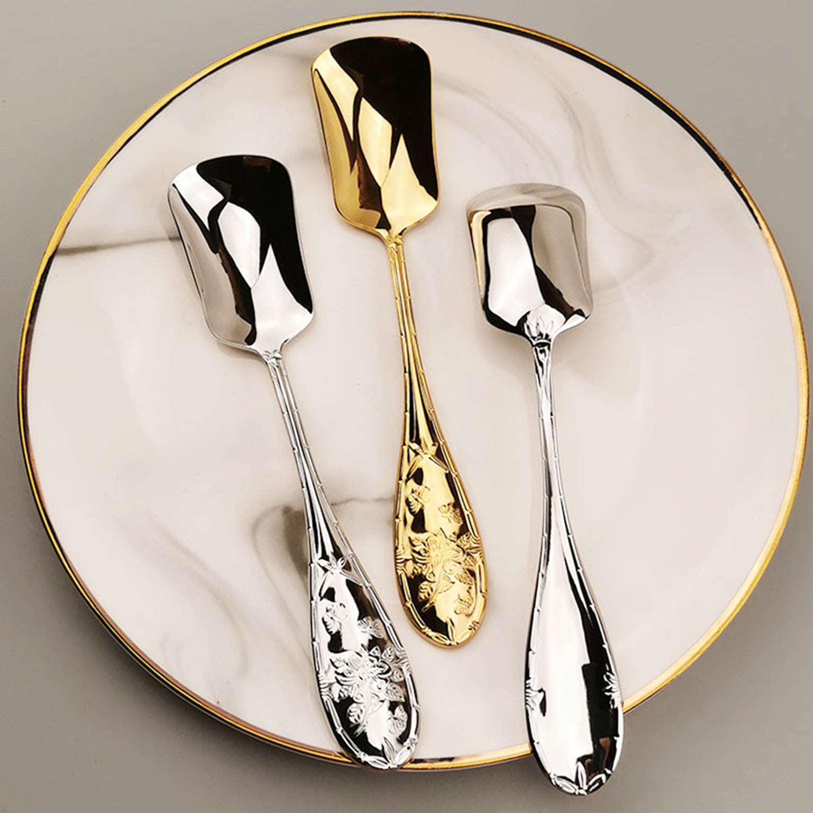 Ludlz 4Pcs Stainless Steel Ice Cream Spoons Retro Square Head Dessert ...