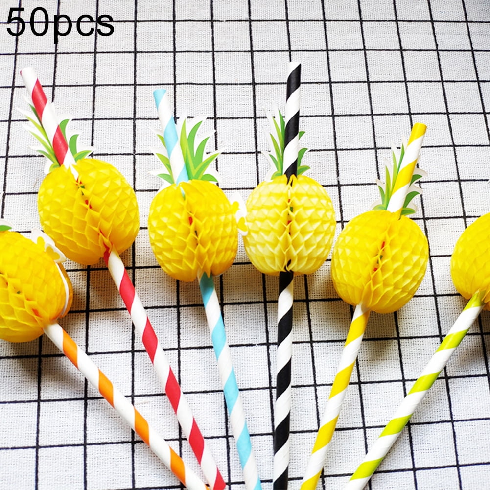 Ludlz 50Pcs/Set Disposable Pineapple Paper Drinking Straws Bar Birthday ...