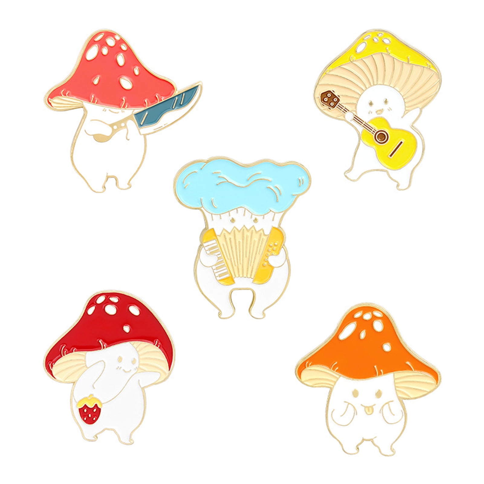 Ludlz 5PCS Enamel Pin Brooches Cute Mushroom Lapel Badge Cartoon Plant ...