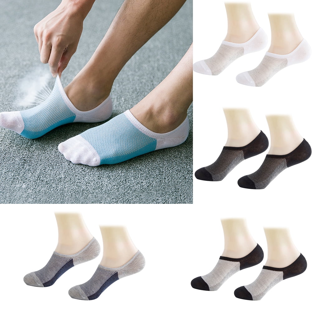 Ludlz 5Pairs Men No Show Socks Summer Mesh Socks Non-slip Invisible Low ...