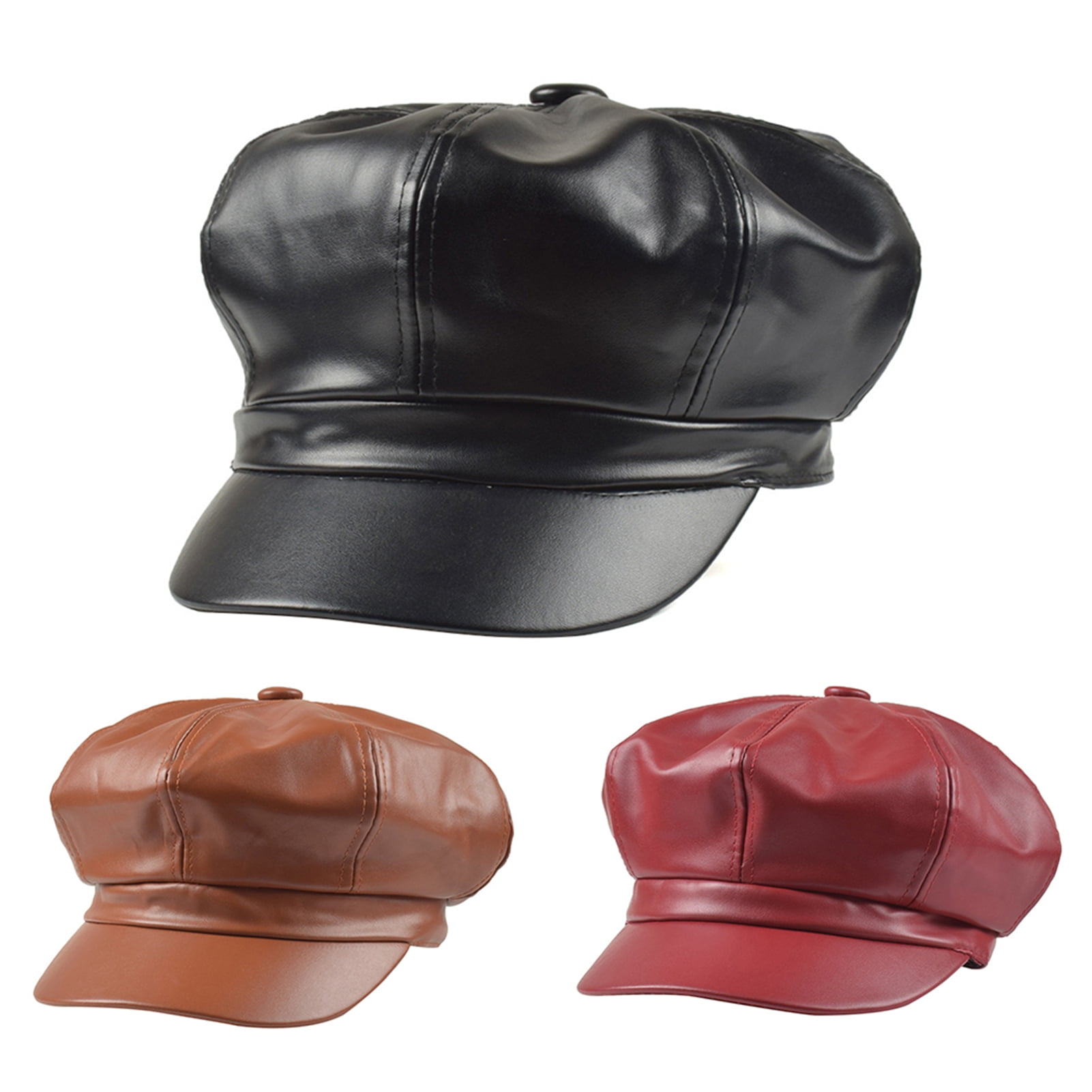 Ludlz 8 Panels Newsboy Caps for Women, PU Leather Cabbie Painter Hat ...