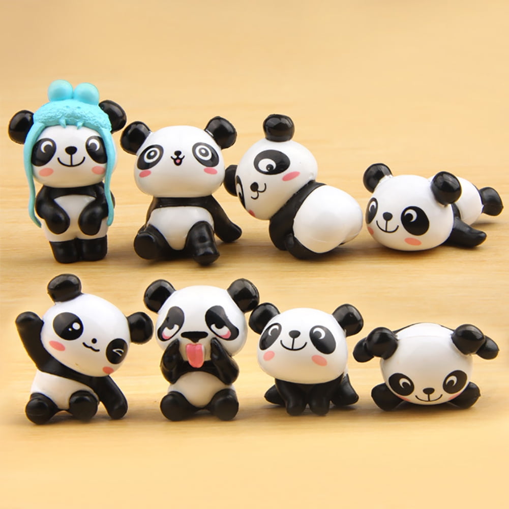 Ludlz 8 Pieces Cute Panda Figures Cute Panda Toys Figurines Playset ...