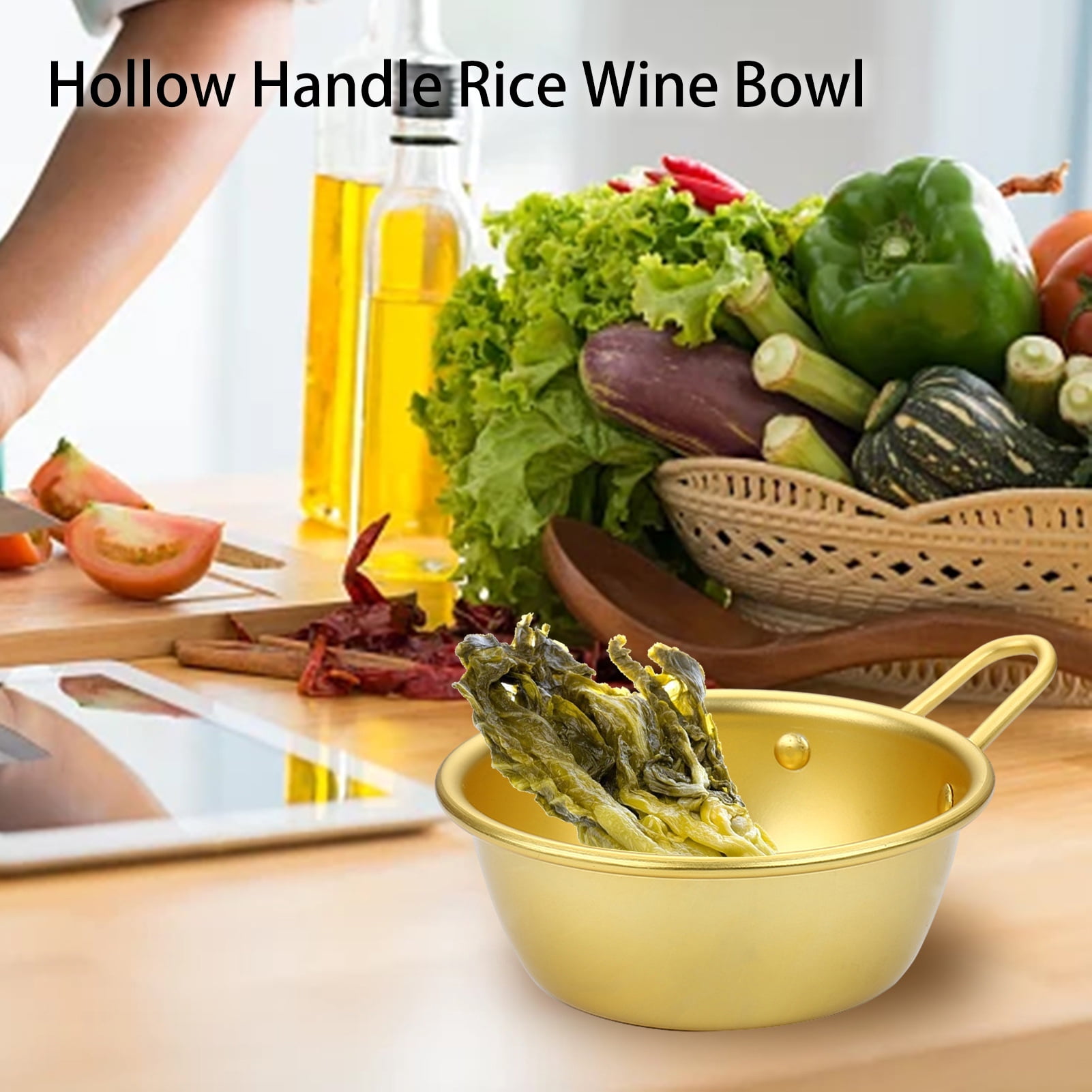 Ludlz Aluminum Rice Wine Bowl with Thickened Handle Yellow Smooth ...