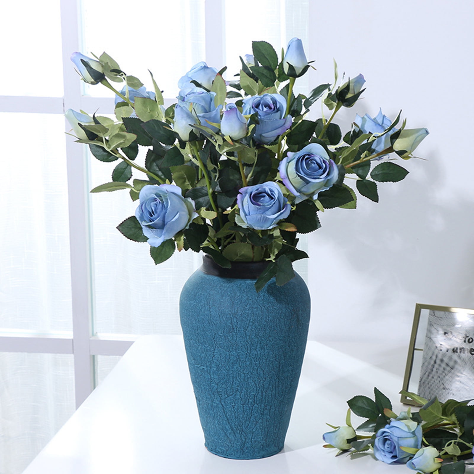 Ludlz Artificial Flowers in Vase Decor Silk Rose Flower Arrangements ...