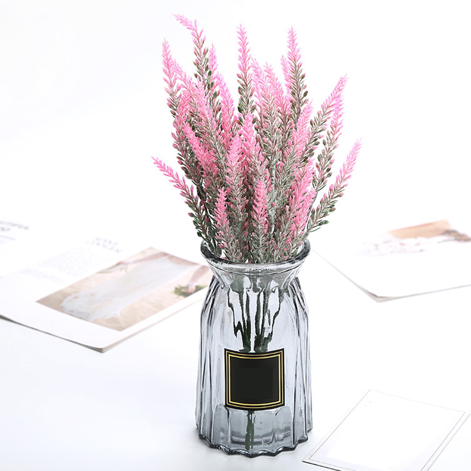 Ludlz Artificial Lavender Fake Flowers Stems - 2Pcs 5-fork Faux ...