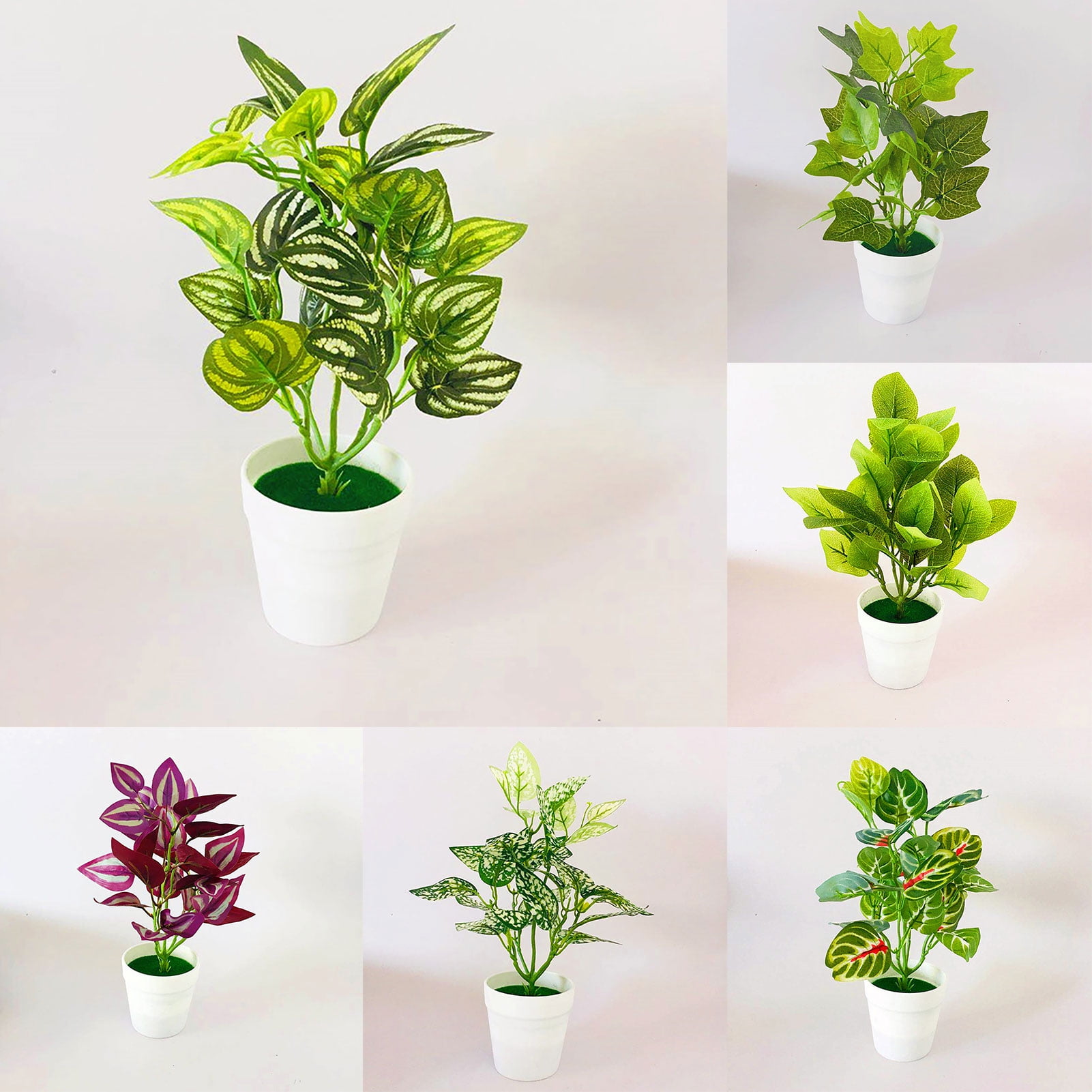 Ludlz Artificial Plants, Faux Tabletop Greenery Clear Glass Pots Potted ...