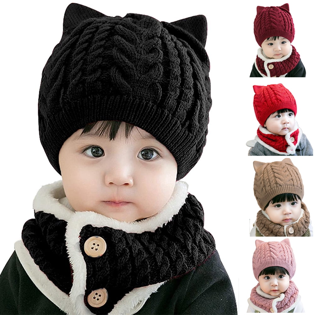 Ludlz Baby Boy Girl Winter Hat, Toddler Cat Beanie Hat with Scarf ...
