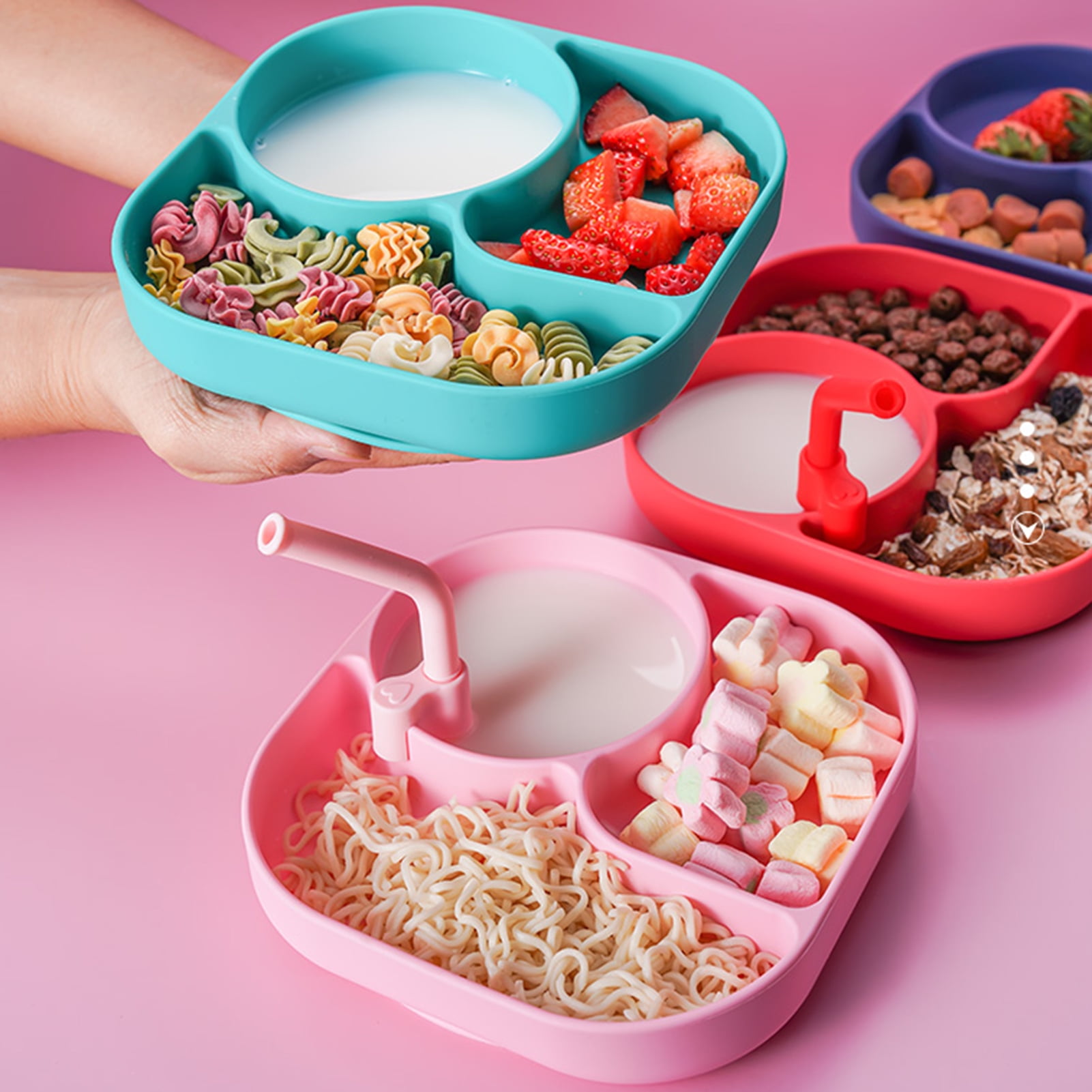 Ludlz Baby Plate with Buckle Straw Compartment Design Food Grade Silica ...