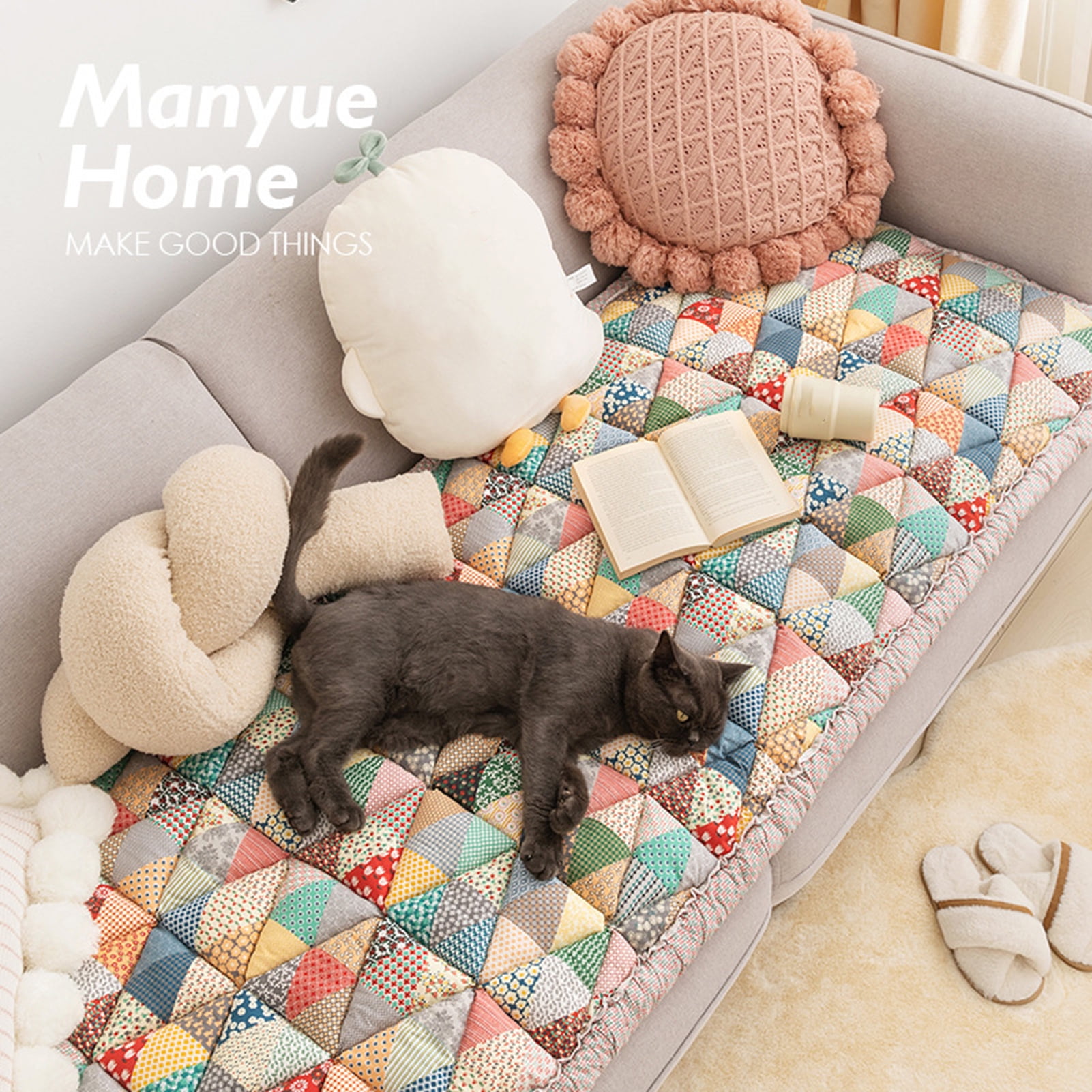 Ludlz Bohemian Patchwork Sofa Cover Non-slip Quilted Floral Print Soft Cotton Couch Floor Mat ...