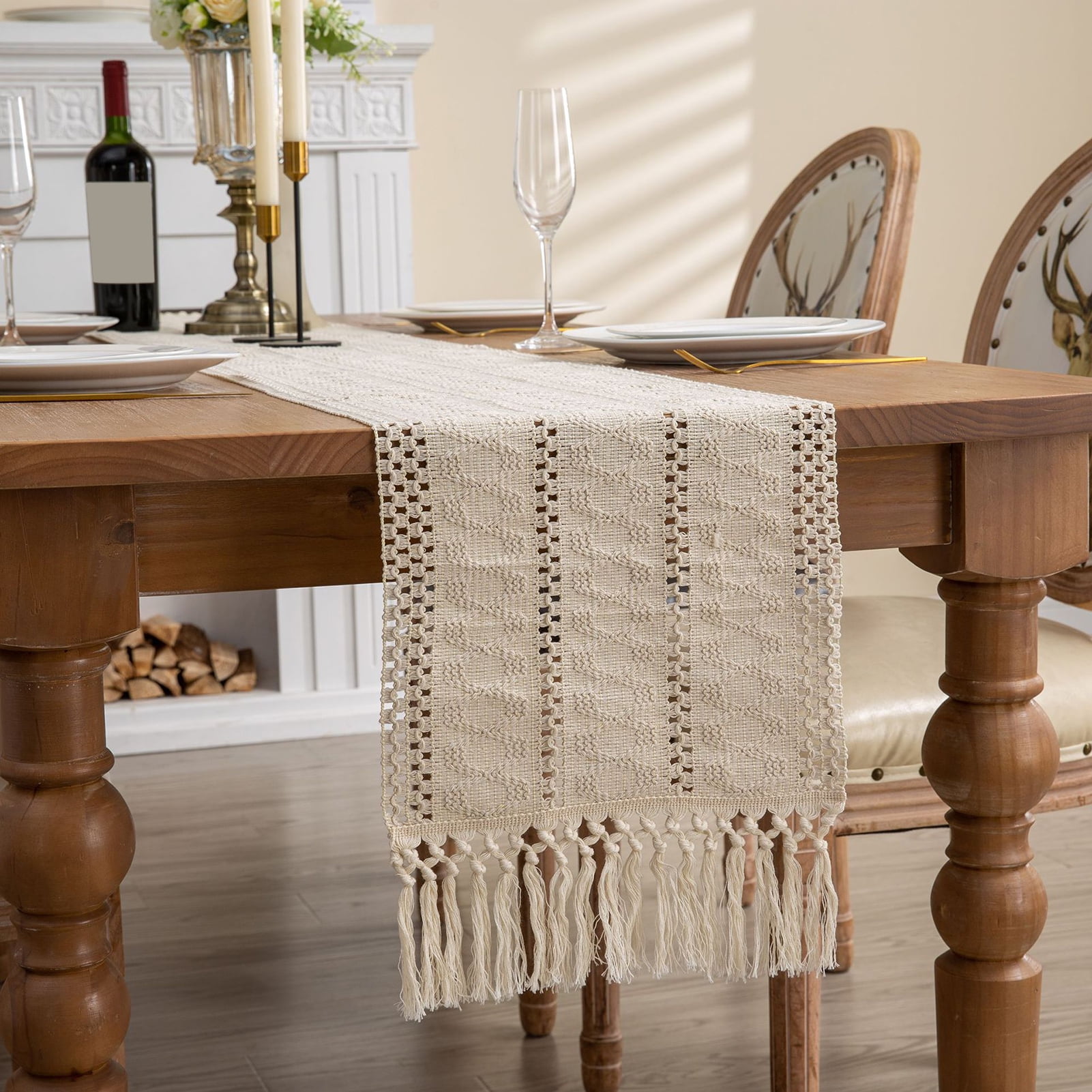 Ludlz Boho Macrame Table Runner with Tassels Rustic Woven Bohemian ...