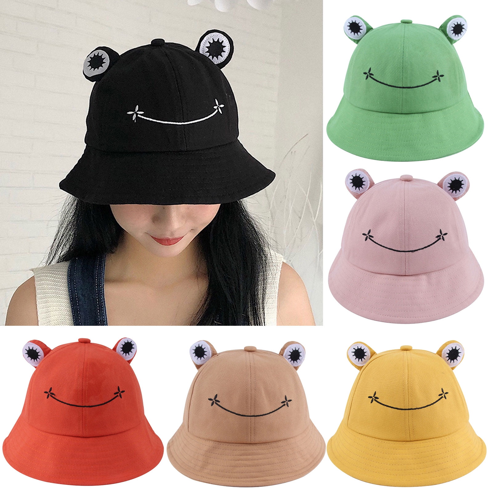 Ludlz Bucket Hat Breathable Frog Ears Embroidery Pattern Cotton Froggy ...