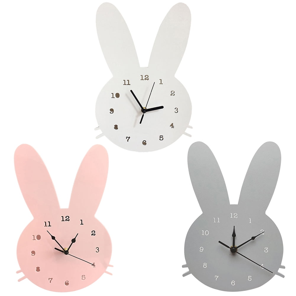 Ludlz Bunny Wall Clock,Cute Rabbit Wooden Mute Wall Clock for Bedroom ...
