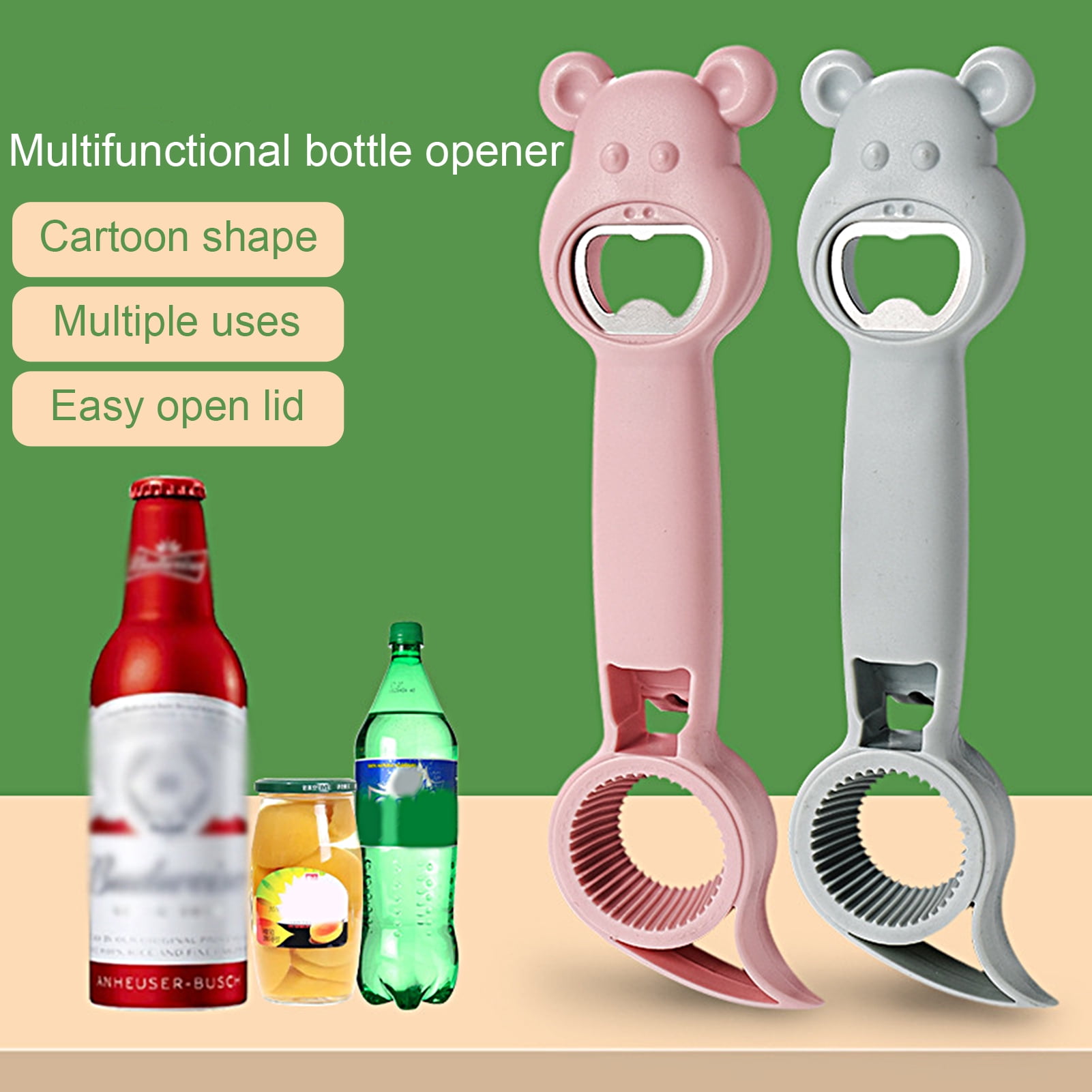 Ludlz Can Opener with Hook Cartoon Shape Multifunctional 4-in-1 Beer ...