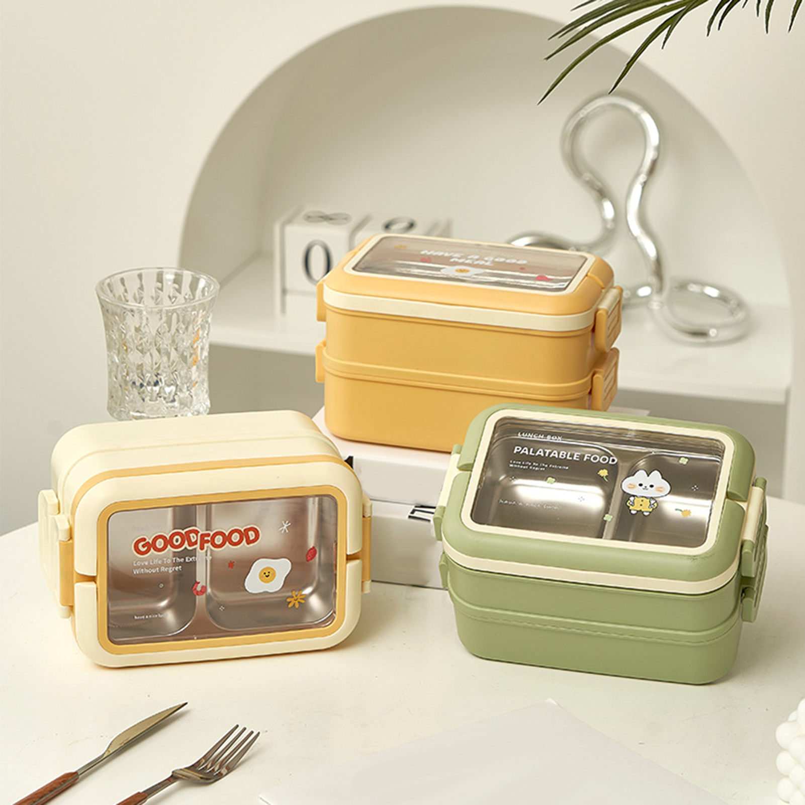 Ludlz Cartoon Pattern Compartment Bento Box with Transparent Lid Handle ...