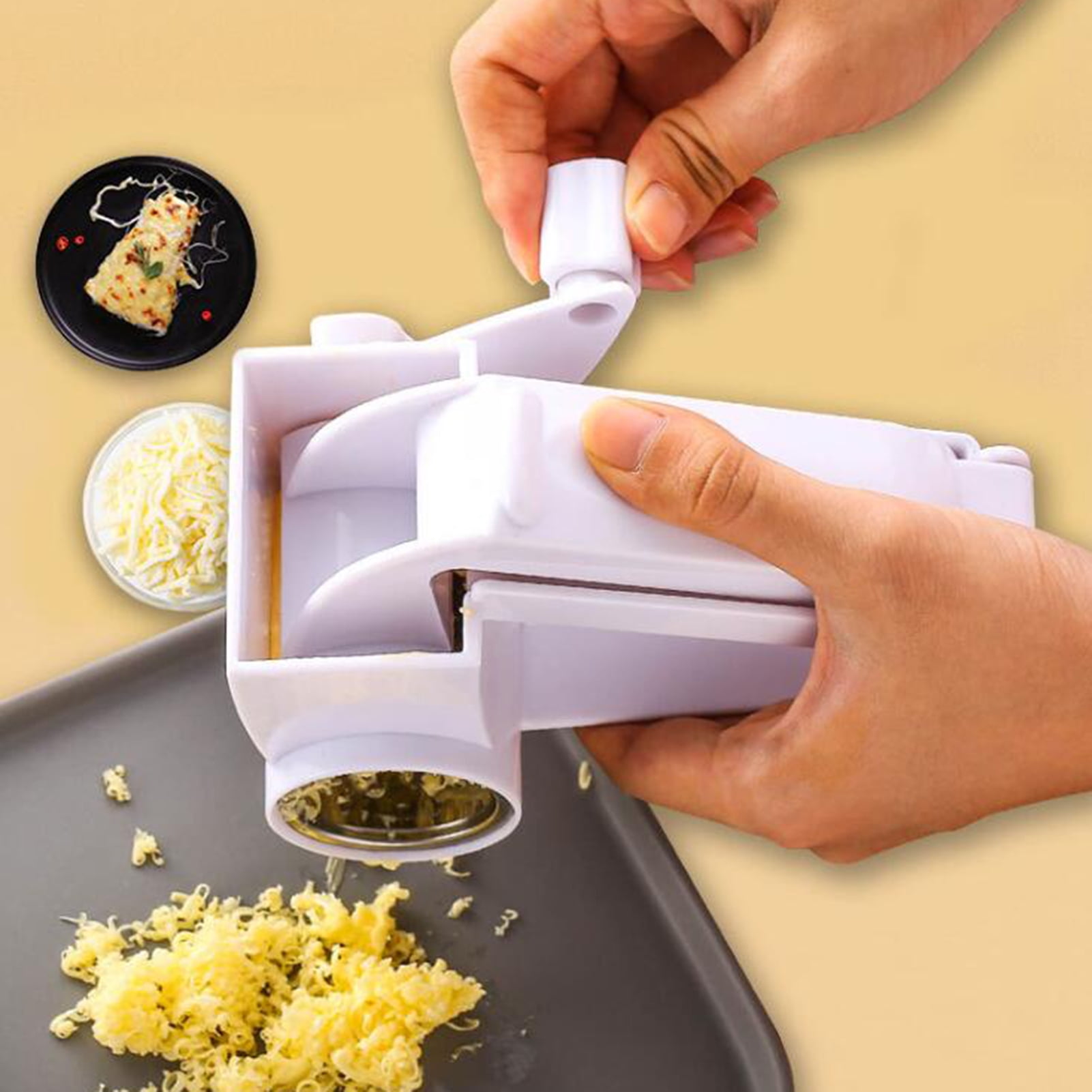 Ludlz Cheese Grater with Rotary Handle 3 Stainless Steel Drums ...