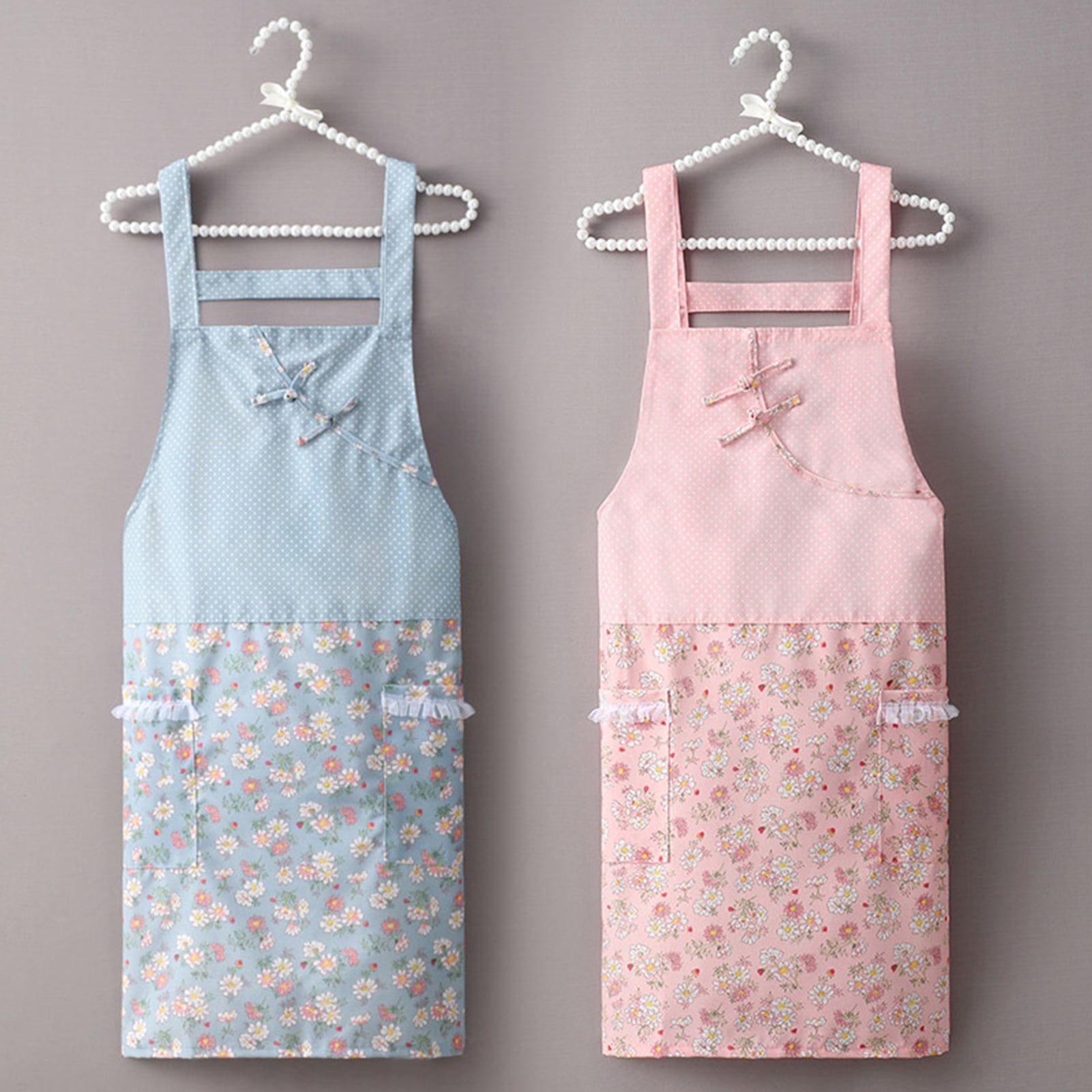 Ludlz Cooking Apron Clear Printing with Pocket Plate Button Back Strap ...