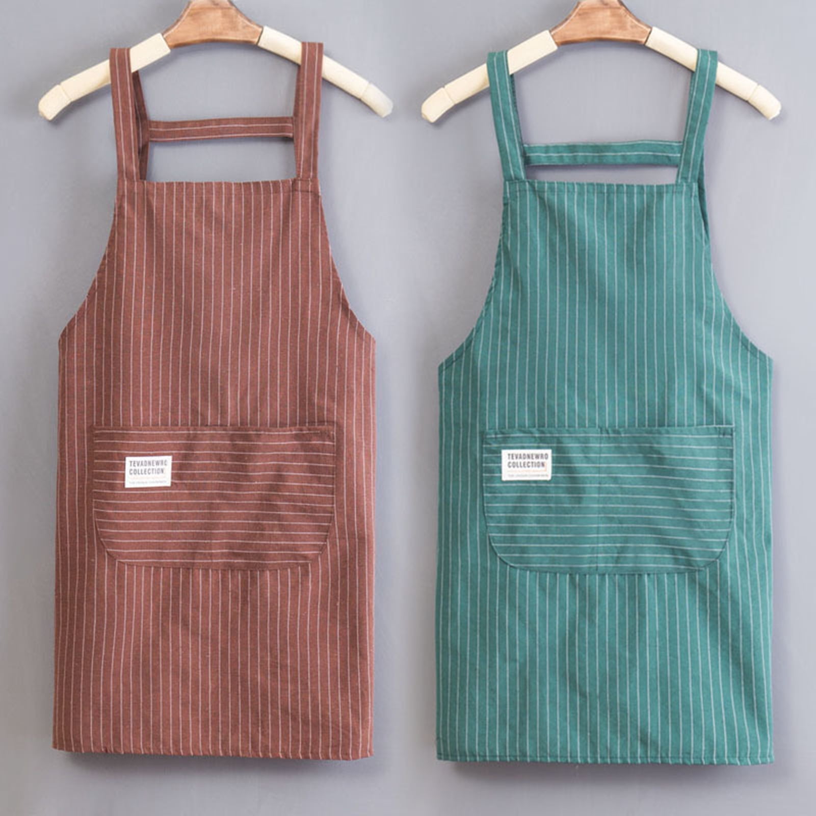 Ludlz Cooking Apron Stripe Printing Front Pocket Sleeveless Anti-dirty ...