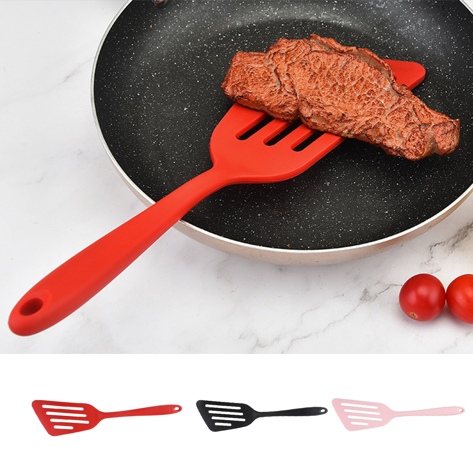 Ludlz Cooking Spatula Non-stick Hollow Long Handle Silicone Beef Meat ...