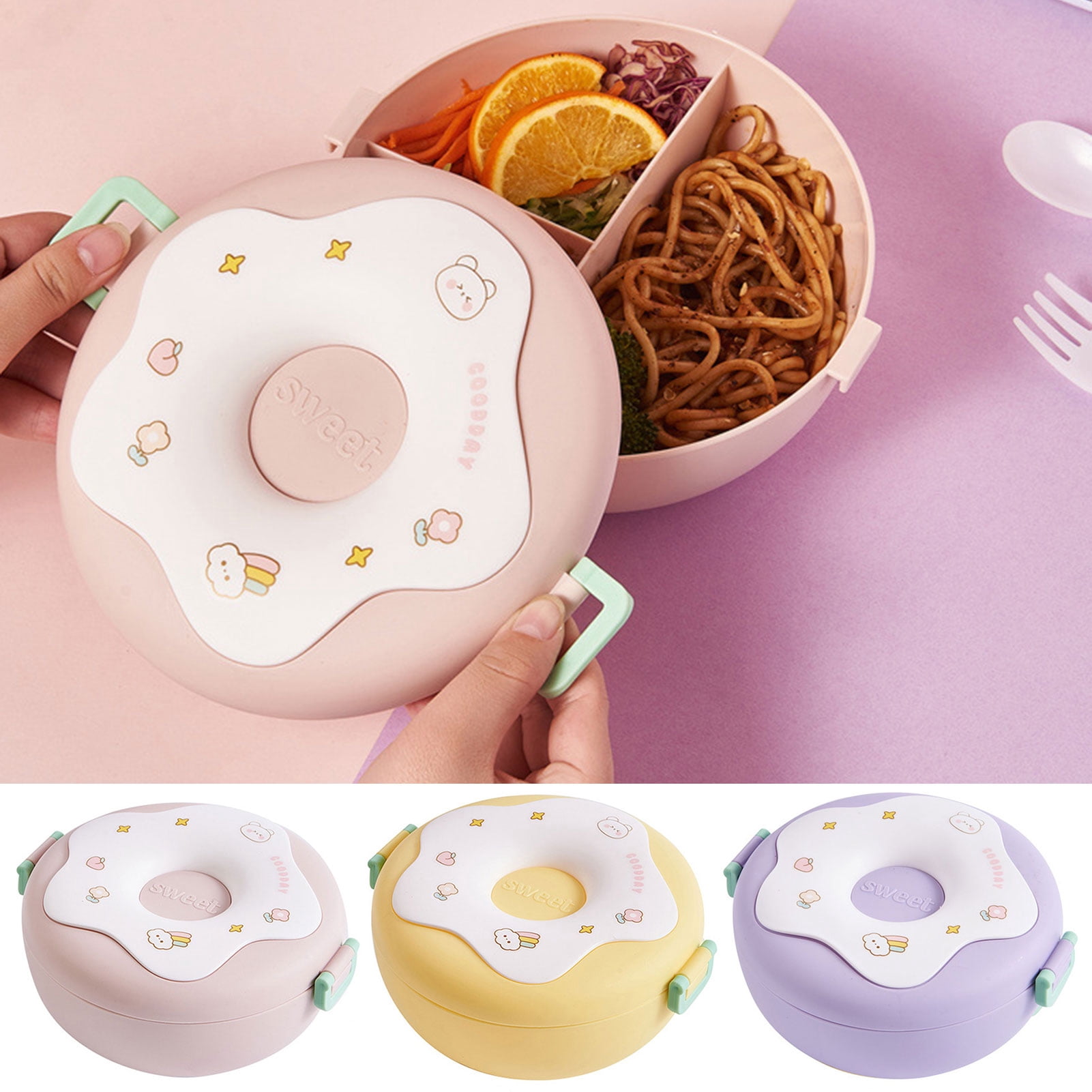 Ludlz Cute Cartoon Donut 1000ml Lunch Box Microwavable Bento Container ...