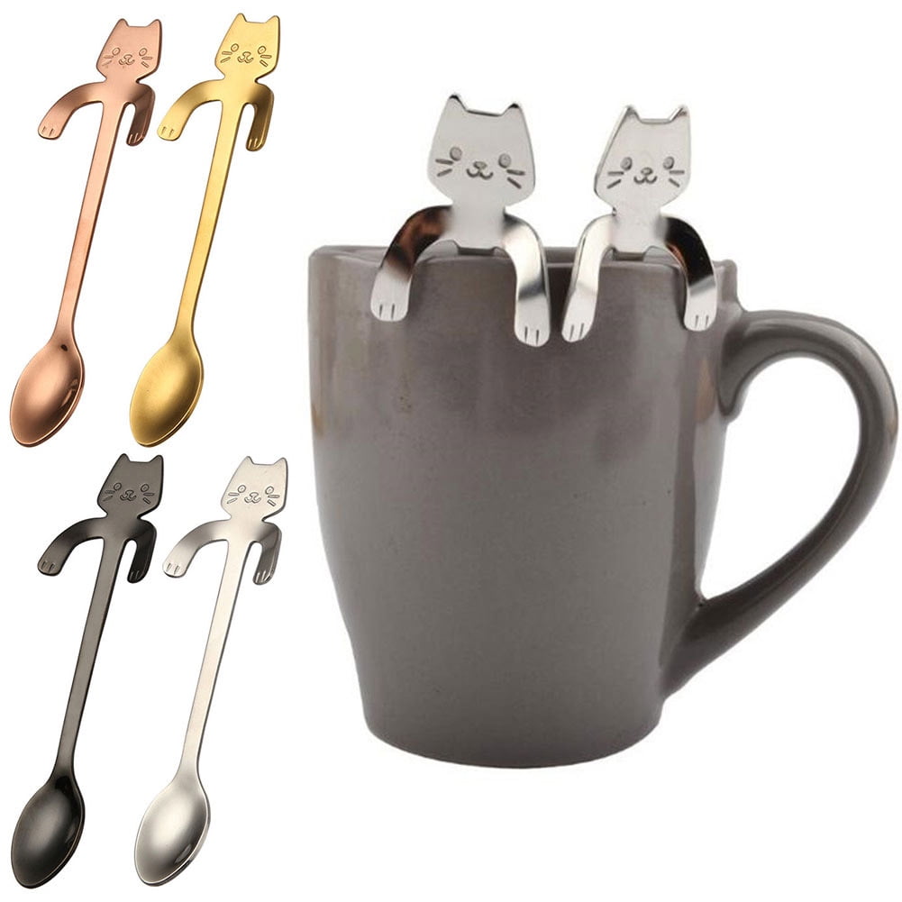Ludlz Cute Cat, Coffee Spoon,Tea spoon,Stainless Steel,2 PCS Stainless ...